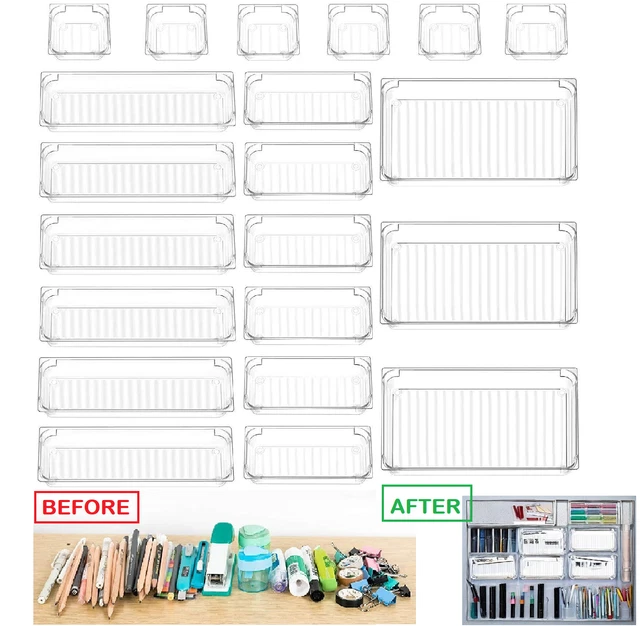 DRAW ORGANISER BOXES Plastic Desk Drawer Fridge Tray Makeup Storage ...