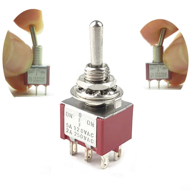 5× MOMENTARY TOGGLE Switch DPDT (ON)-OFF-(ON) Spring Back 6 Pin 12V 0 ...
