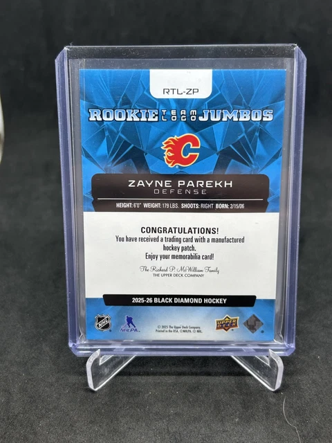 2025-26 UPPER DECK Black Diamond Zayne Parekh Rookie Team Logo Jumbos # ...