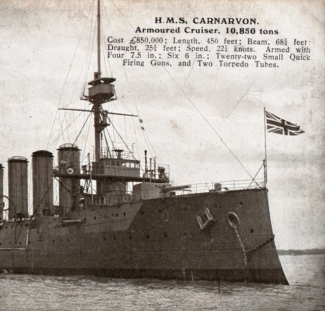 HMS CARNARVON POSTCARD Royal Navy Devonshire class cruiser battleship ...