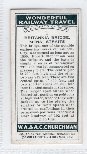 STEAM TRAIN CARD 1937. #01 Britannia Bridge, Menai Straits, UK $4.99 ...