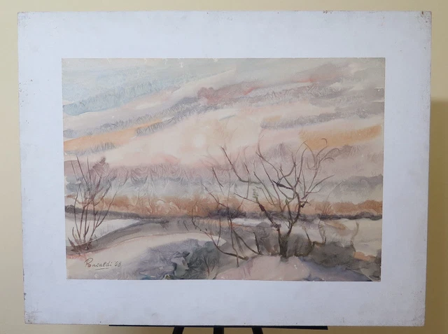TABLEAU VINTAGE SIGNÉ Pancaldi Desolato Paysage Hiver Peinture PMG EUR 201,30 - PicClick FR