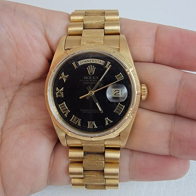 ROLEX PRESIDENT DAY-DATE 36mm 18K Gold Original Bark Finish 18248 Rare ...
