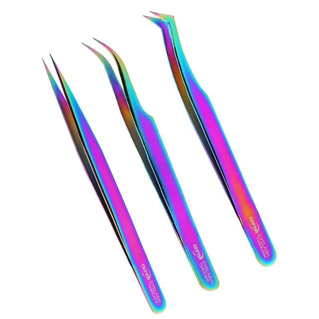 PRO TWEEZERS SET Eyelash Extension False Eyelashes Pointed Curved ...