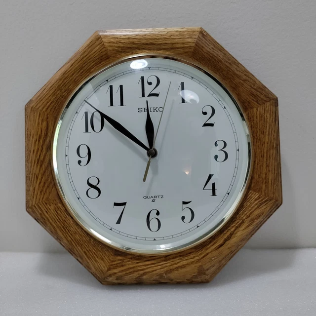 CLOCK SEIKO QUARTZ QXA102BC Octagonal Solid Oak Wall 12'' Battery ...
