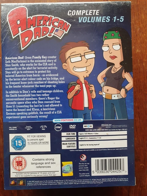 AMERICAN DAD! COMPLETE Volumes 1-5 Dvd BRAND NEW SEALED R2 UK 81 EPS 15 ...