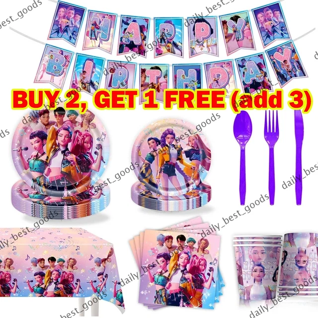 K-POP DEMON HUNTERS Birthday Party Supplies Set Flag Banner Cake ...