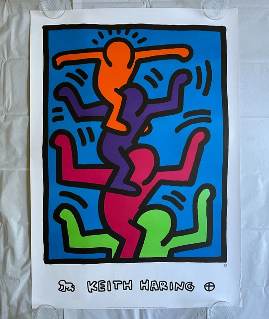 KEITH HARING ORIGINAL 1992 offset lithograph 'Four Person Stack' big ...