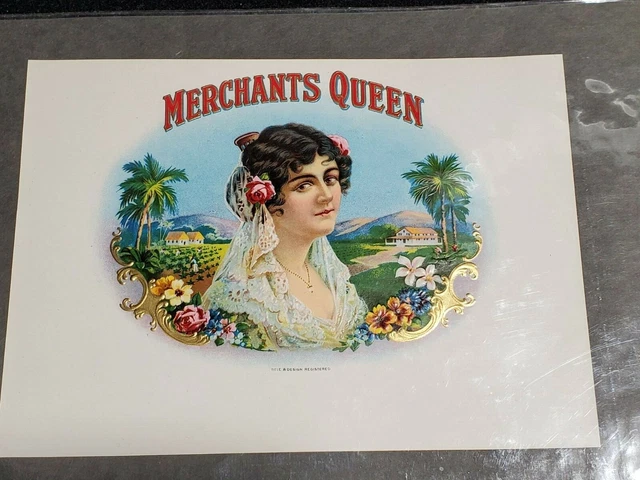 VINTAGE CUBAN CIGAR Box Label Merchants Queen Gilt Embossing $14.99 ...