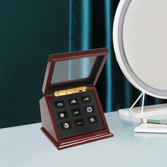 9 HOLES CHAMPIONSHIP Ring Display Case Box Wooden Collection Storage ...