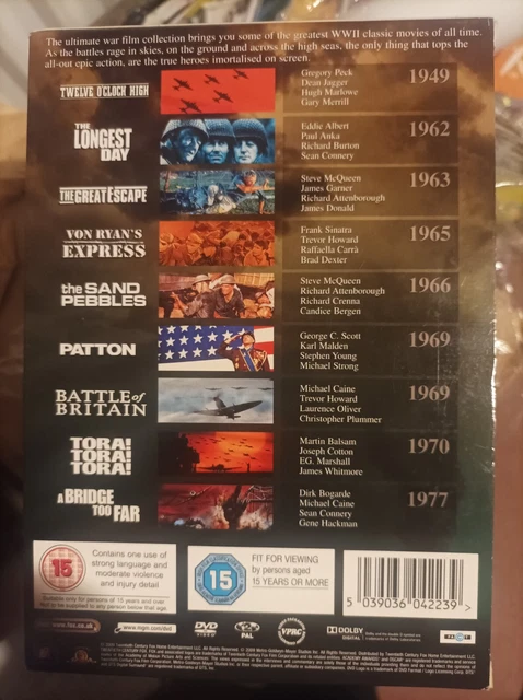 PATTON/ BATTLE OF Britain/ the great Classic War, 9 Film Boxset 9 DVD films £12.00 - PicClick UK