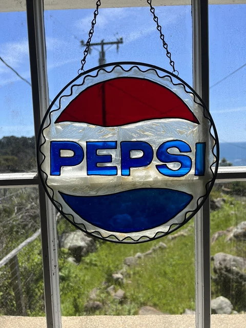VTG PEPSI 11& Round Soldered Stained Glass Logo Sign Soda Pop Window ...