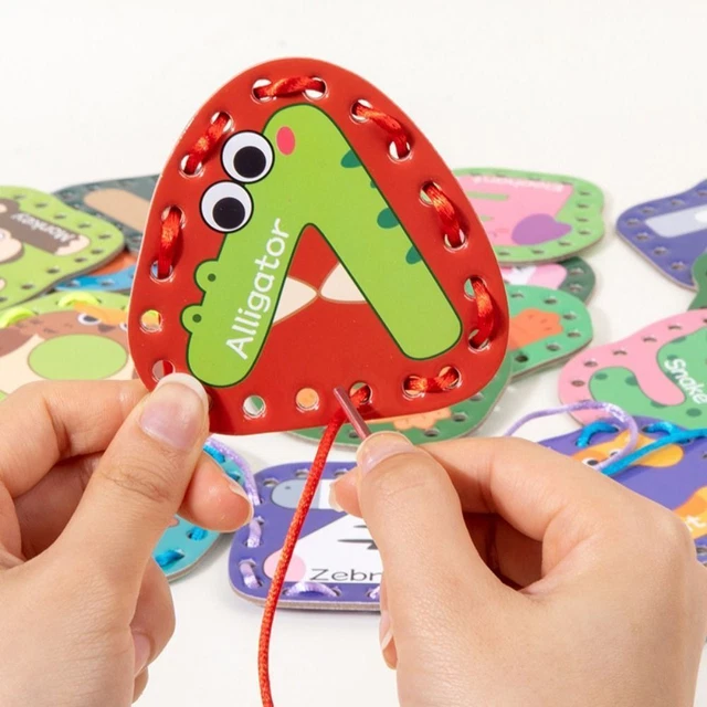 FINE MOTOR SKILL Kids Lacing Cards Toys Letter Learing Sewing Cards ...