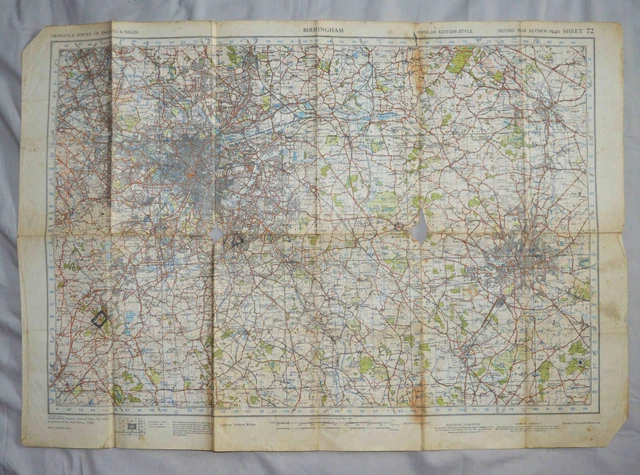 WW2 BRITISH MILITARY Map 1942, Ordnance Survey One-Inch Sheet 72 ...