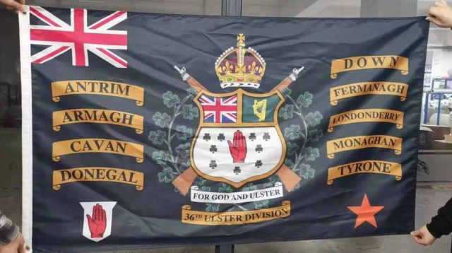 36TH ULSTER DIVISION nine counties, Regimental colours Flag 3X5FT £13. ...
