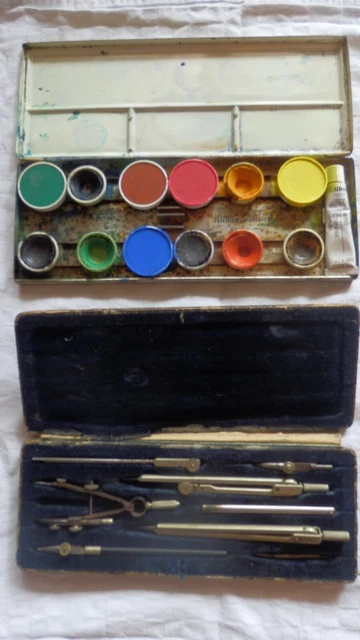 ALTER ZIRKELKASTEN SCHOLA E.O.Richter &Co + Pelikan Malkasten Blech ...