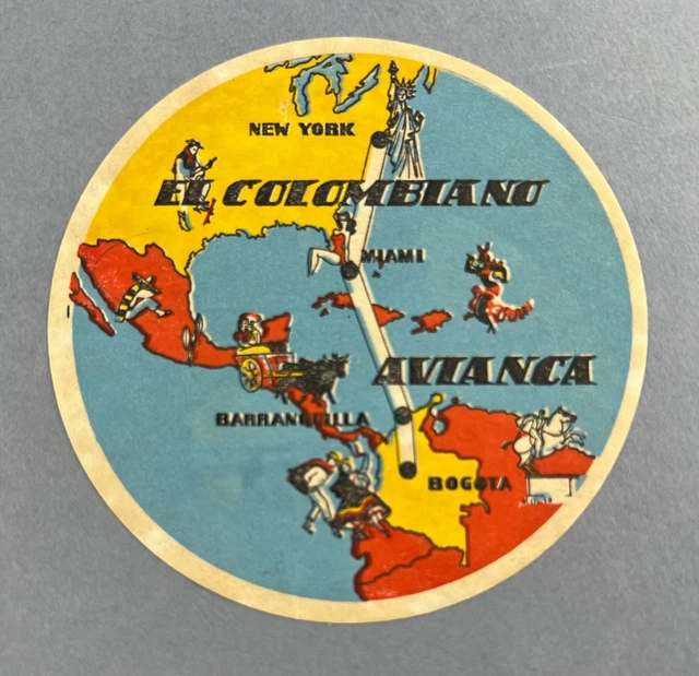 AVIANCA ROUTE MAP Original Airline Luggage Label El Colombiano New York ...