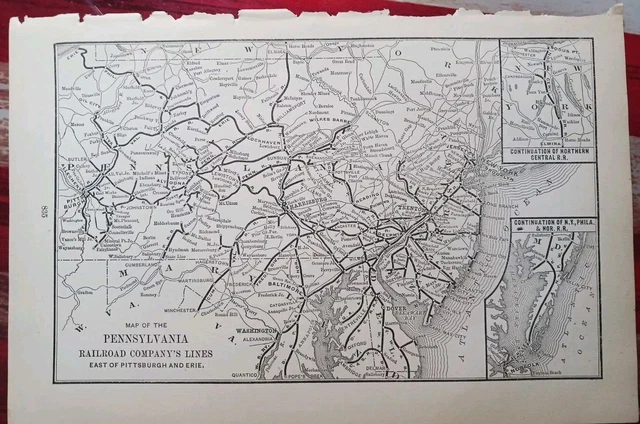 1892 TRAIN ROUTE Map PENNSYLVANIA RAILROAD Lines East of Pittsburgh And ...
