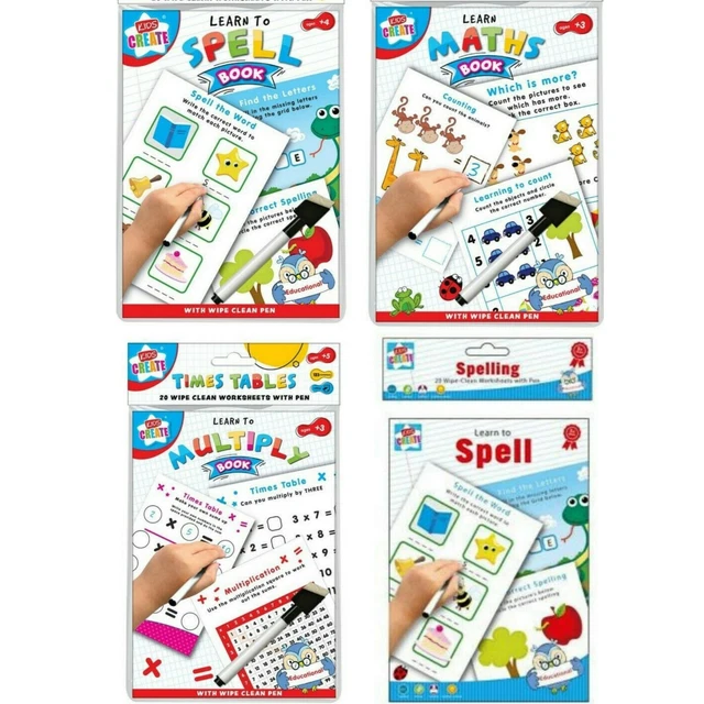 LEARN TO WRITE Maths Spell Times Tables Educational Wipe Clean Books ...