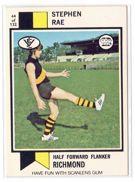 SCANLENS 1974 VFL FOOTY CARD STEPHEN RAE RICHMOND # 44 of SET N MINT ...