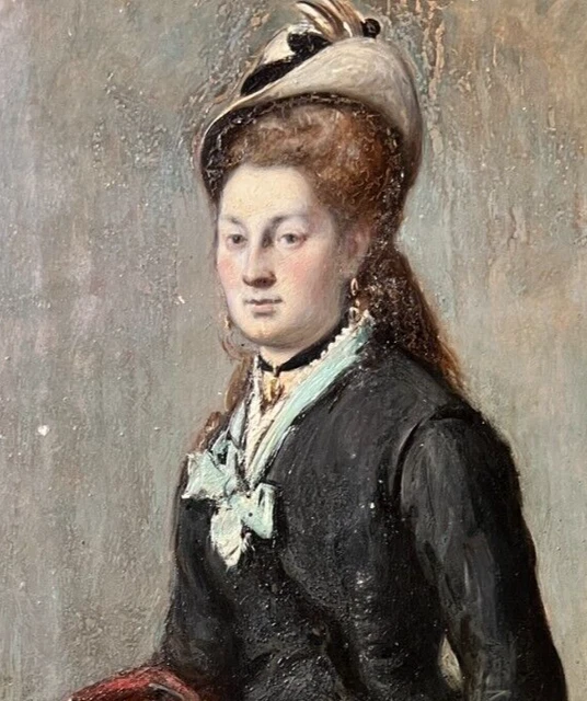 ANTIQUE ORIGINAL PAINTING by Pierre ANDRIEU (1821-1892) Woman with Hat ...