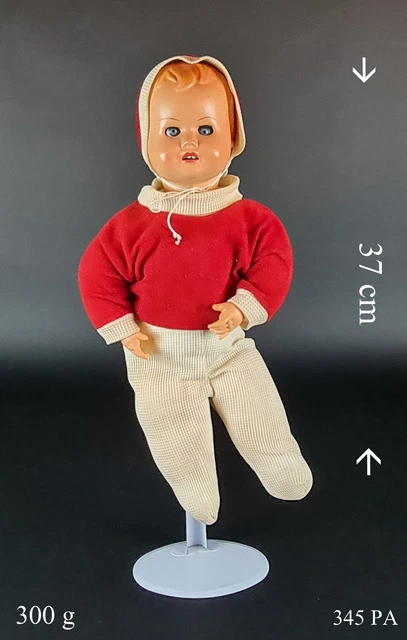 ALTE BABY PUPPE mit Uhrwerk Zelluloid-Kopf Stoffkörper 1950er Vintage ...