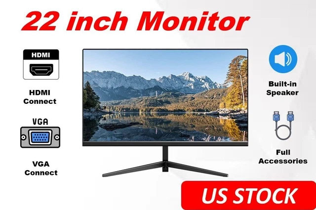 COMPUTER MONITOR 22 Inch FHD 1080P Thin LED Monitor Built-in Speaker ...