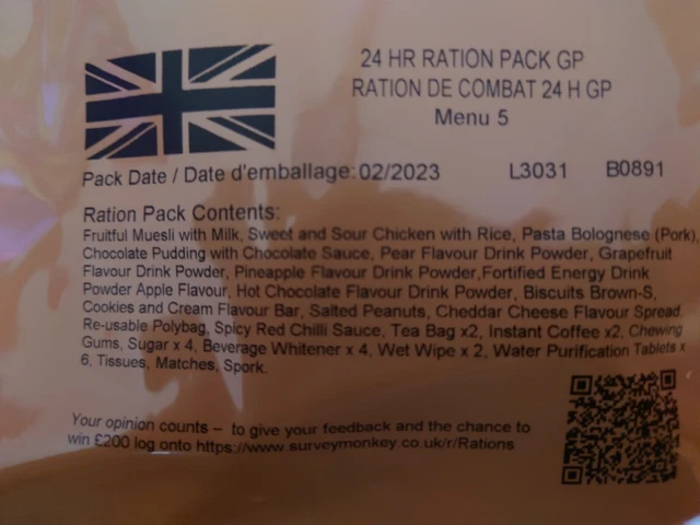 BRITISH 24 HOUR MRE RATION PACK - General Purpose - Camping - Fishing ...