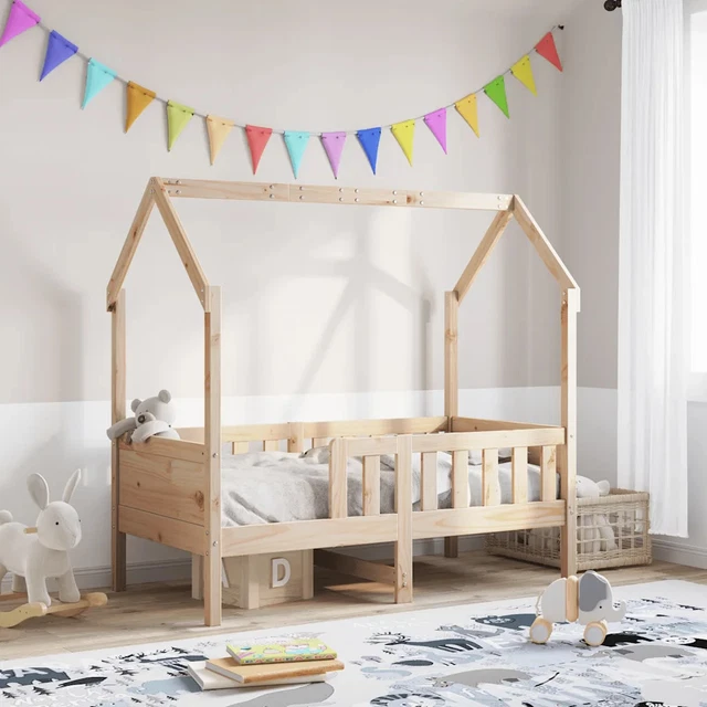 WALPLUS KIDS HOUSE Bed Frame Without Mattress Pine Wood Size 80x160 cm ...