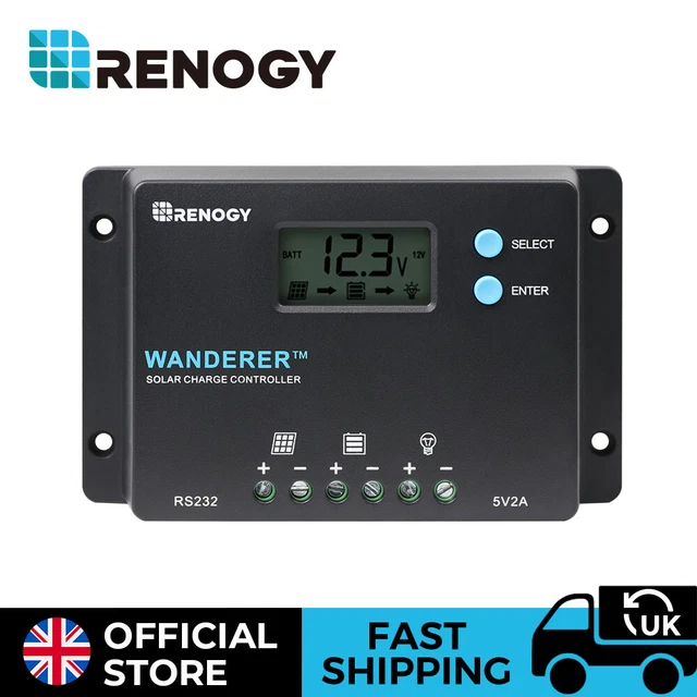 RENOGY 10A SOLAR Battery Charge Controller PWM Wanderer Regulator LCD ...