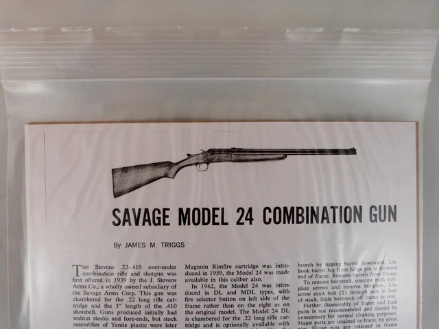 SAVAGE MODEL 24 Combination Gun Break Down Instruction Kit $7.50 ...