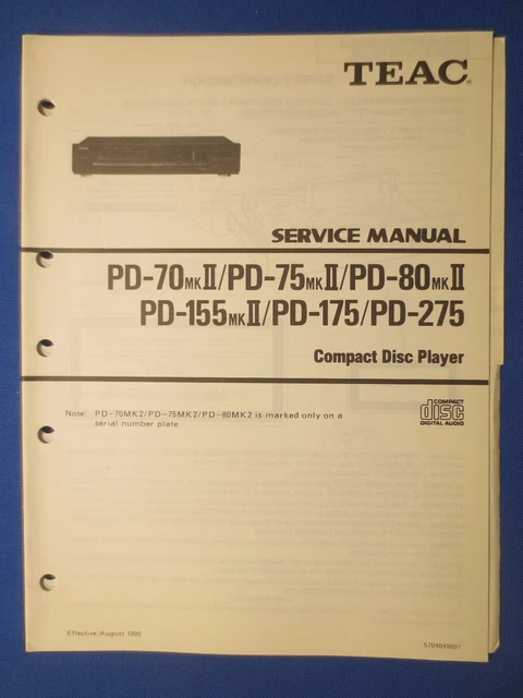 TEAC PD-70 MKII Pd-75 Mkii Pd-80 Mkii Pd-155 Mkii Pd-175 Pd-275 Service ...