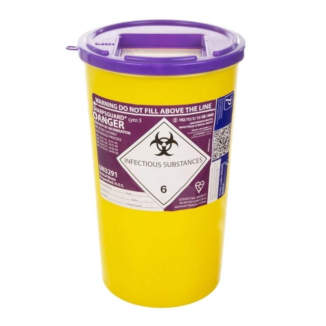 SHARPSGUARD CYTO CONTAINER 5 litre Purple Lid Sharps Bin for ...