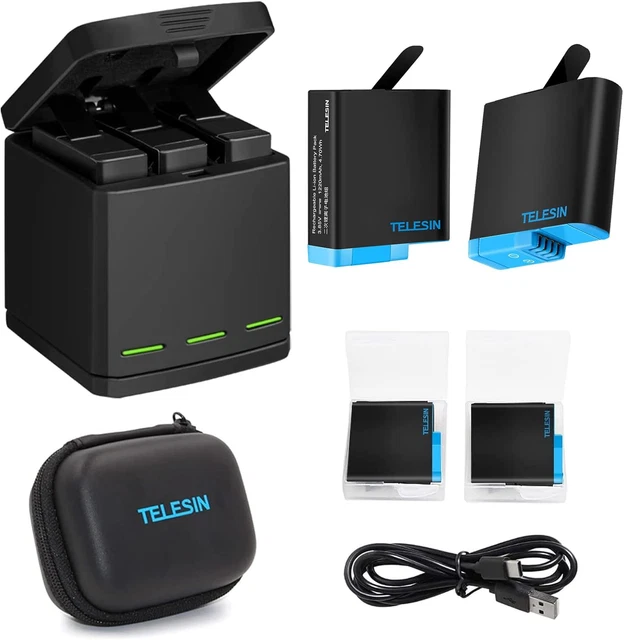 2-PACK BATTERIES AND Triple Charger for Gopro Hero 8 Hero 7 Black Hero ...