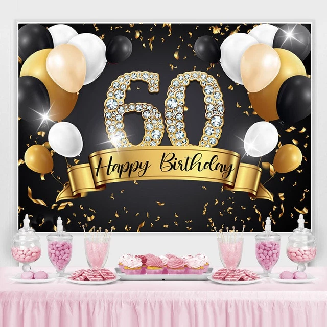 BLACK AND GOLDEN Balloon Happy 60Th Birthday Backdrop $38.01 - PicClick AU