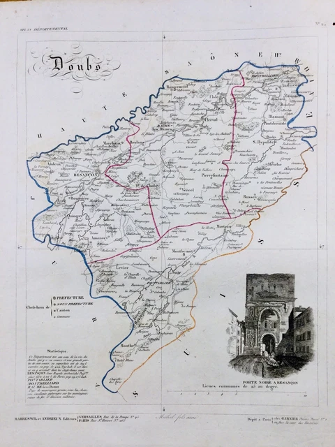 MAP THE DOUBS IN 1836 Mouthe Pontarlier How Morteau Russey Blamont ...
