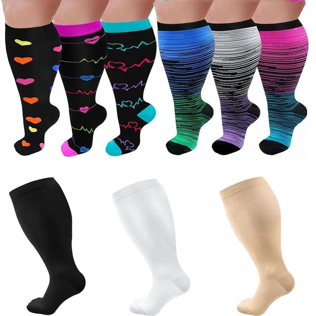 PLUS SIZE COMPRESSION Socks Extra Wide Calf Calves Leg Stockings Travel ...