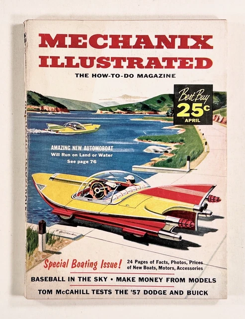 1957 APR MECHANIX ILLUSTRATED Special Boating issue AMPHIBIOUS AUTOBOAT ...
