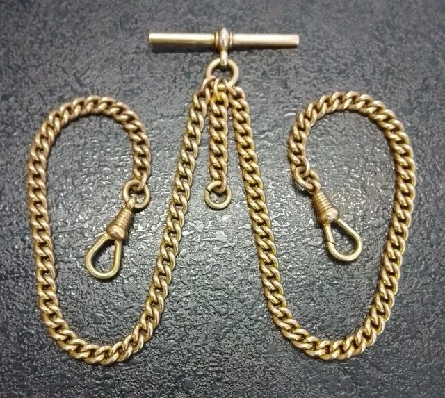 ANTIQUE ROLLED GOLD Curb Link Double Albert Pocket Watch Chain. £45.00 ...