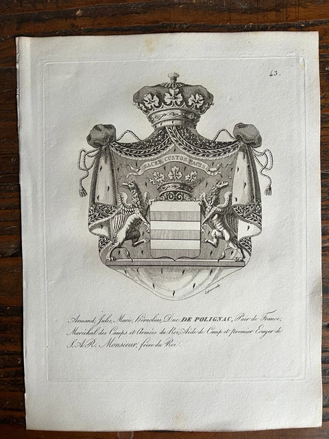 BLASON ARMOIRIE Héraldique Gravure : Duc de Polignac Pair de France EUR ...