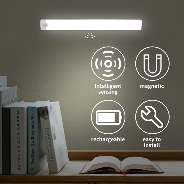 12/26/40LED MOTION SENSOR Light Cabinet USB Rechargeable PIR Magnetic ...