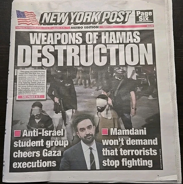 NEW YORK POST Thursday October 16, 2025 Mamdani Anthony Volpe $14.83 ...