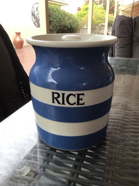 RARE TG GREEN Rice Canister with lid Cornish Blue & white Cornishware ...