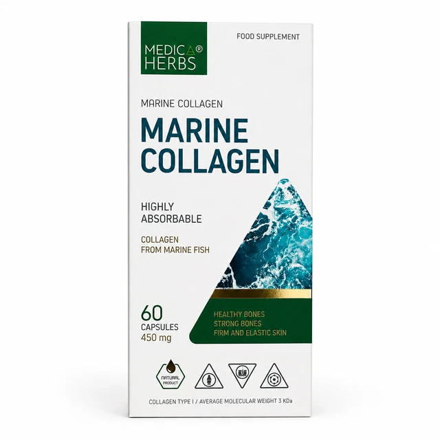 MEDICA HERBS MARINE Collagen 60 Caps Peptides Joints Bones Skin Hair ...