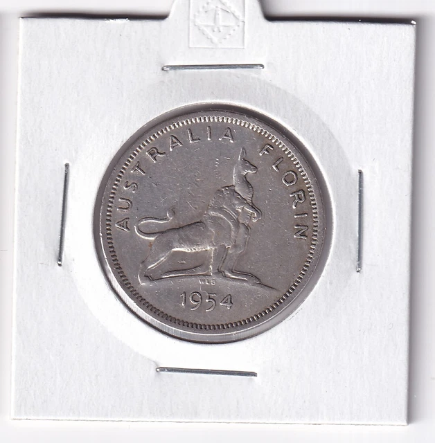 AUSTRALIAN FLORIN: 1954 Commemorative Silver Coin In 2X2 Holder ...