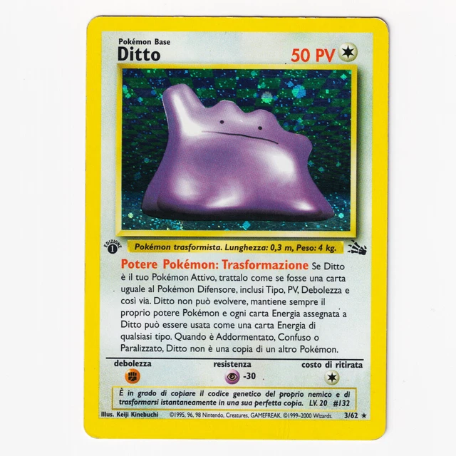 POKEMON DITTO HOLO Rare Fossil 1ST EDITION Set 3/62 ITALIAN card POOR ...