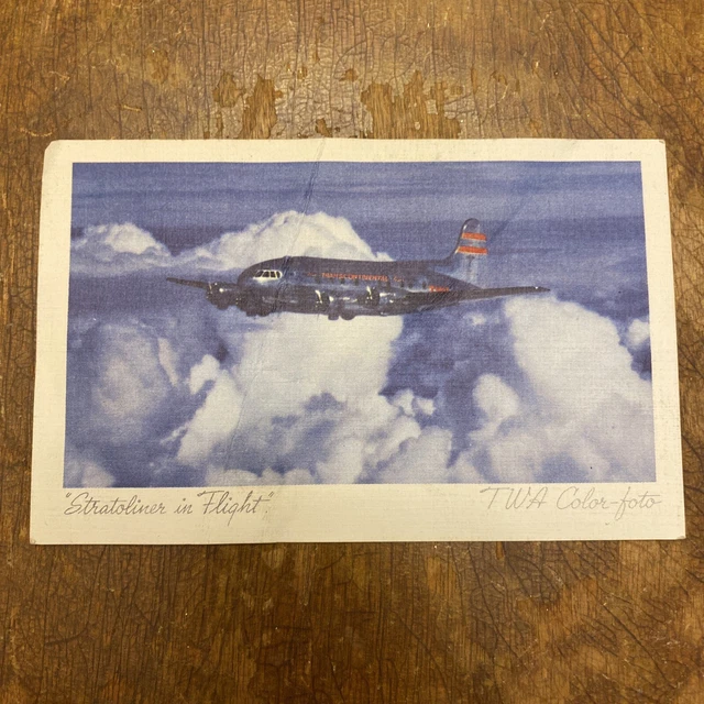 VINTAGE TWA STRATOLINER In Flight 1947 TWA color-foto Postcard $3.99 ...