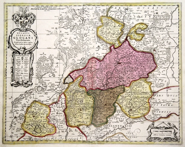GLOGAU DUCADO ORIGINAL Grabado Mapa de País Schenk Covens Mortier 1720 ...