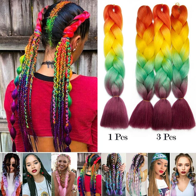 24& OMBRE JUMBO Braids Kanekalon Box Braiding Hair Extensions Rainbow ...