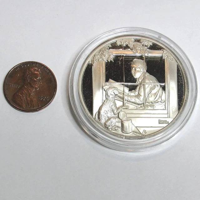 1976 HAMILTON MINT Norman Rockwell 1 OZ STERLING SILVER Coin 4 Seasons ...